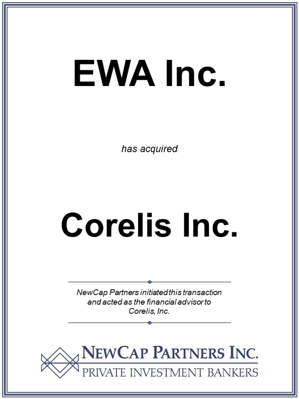EWA – Corelis | NewCap Partners Inc.
