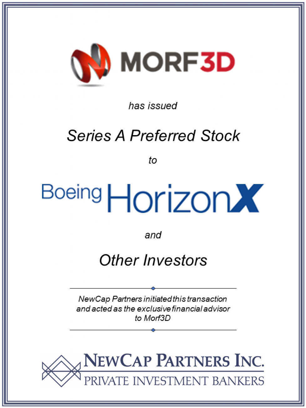 Morf3D Financing | NewCap Partners Inc.